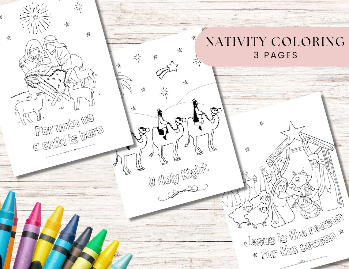 Christmas Nativity Coloring Pages for Kids, Christmas Sunday School ...