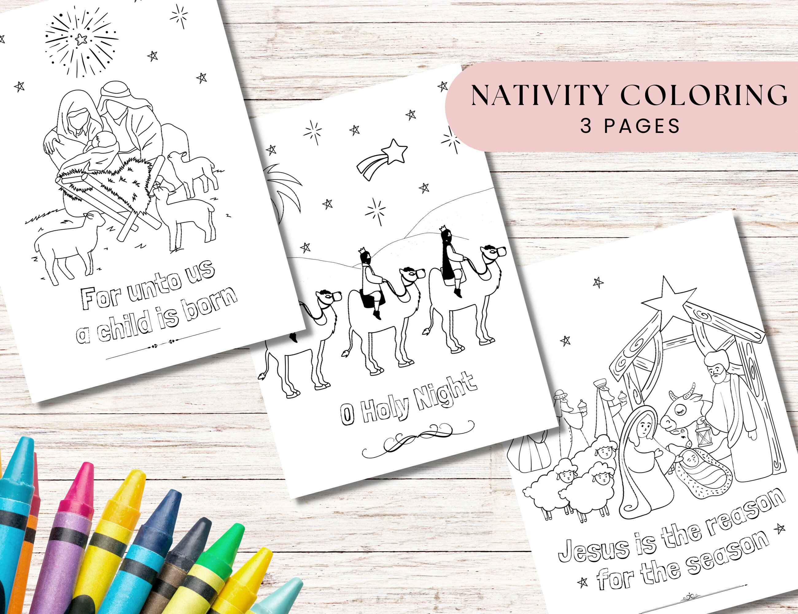 Christmas Nativity Coloring Pages for Kids, Christmas Sunday School ...
