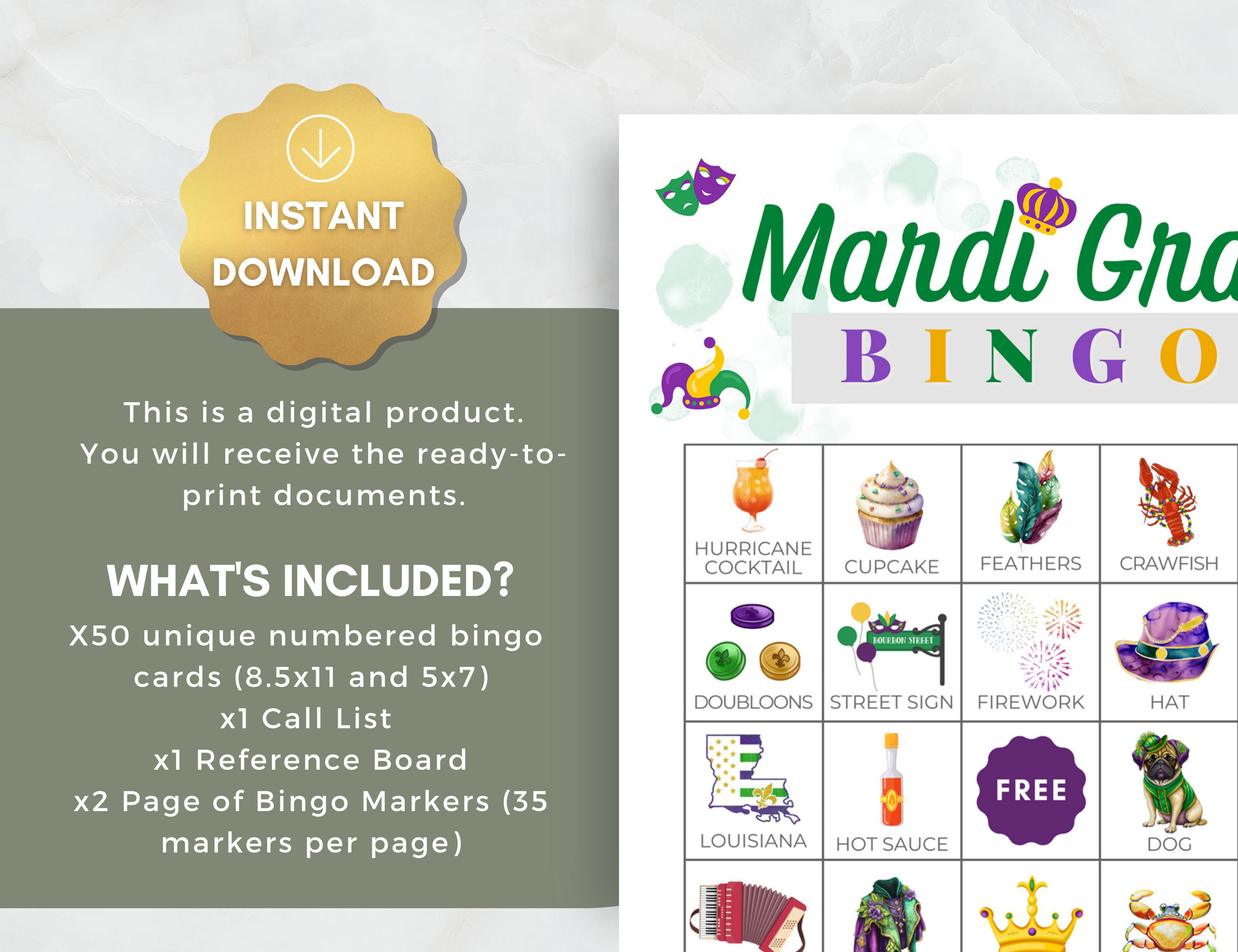 Mardi Gras Bingo Game, Mardi Gras Printable Game for Kids and Family ...