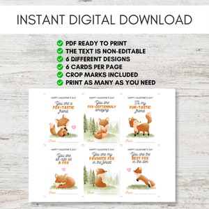 Printable Fox Valentines Card for Kids, Cute Forest Animal Valentines ...