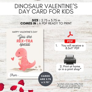 Dinosaur Valentines Day Cards for Kids, Cute Dino Printable Valentines ...