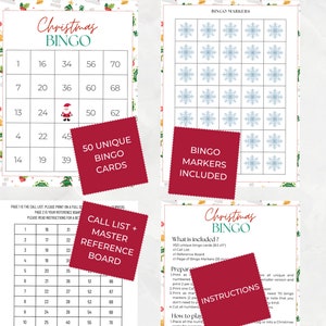 Christmas Bingo Cards With Numbers, Printable Fun Game for Kids Family ...
