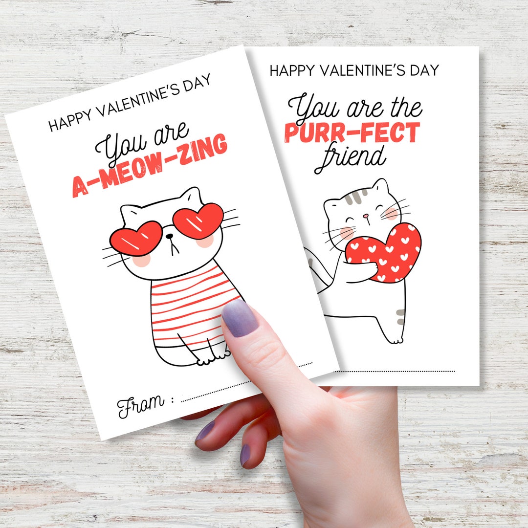 Cat Valentines Day Cards for Kids, 6 Cute Kitty Printable Valentines ...