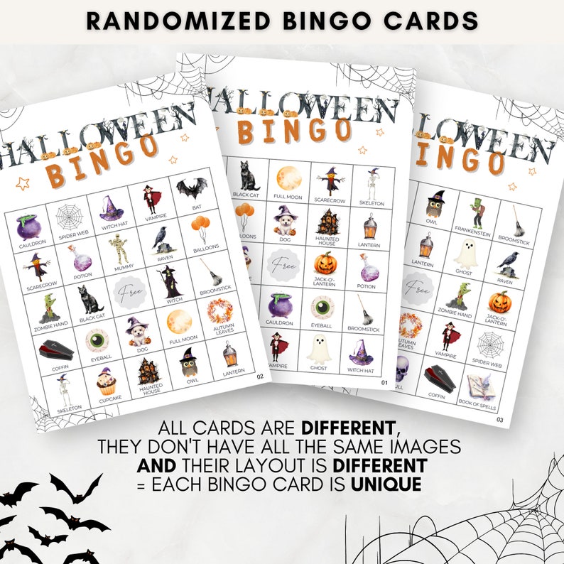 Halloween Bingo Cards Printable Game for Kids Halloween - Etsy