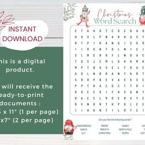 Christmas Word Search Puzzle Printable PDF, Easy Christmas Game for ...