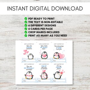 Penguin Valentines Cards for Kids, Cute Printable Preschool Valentines ...