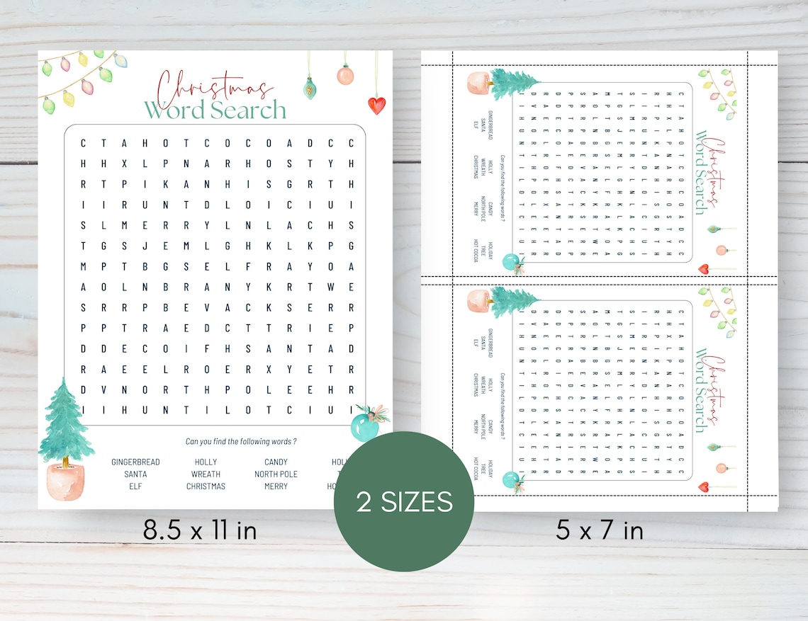 Christmas Word Search Puzzle Printable PDF Easy Christmas - Etsy