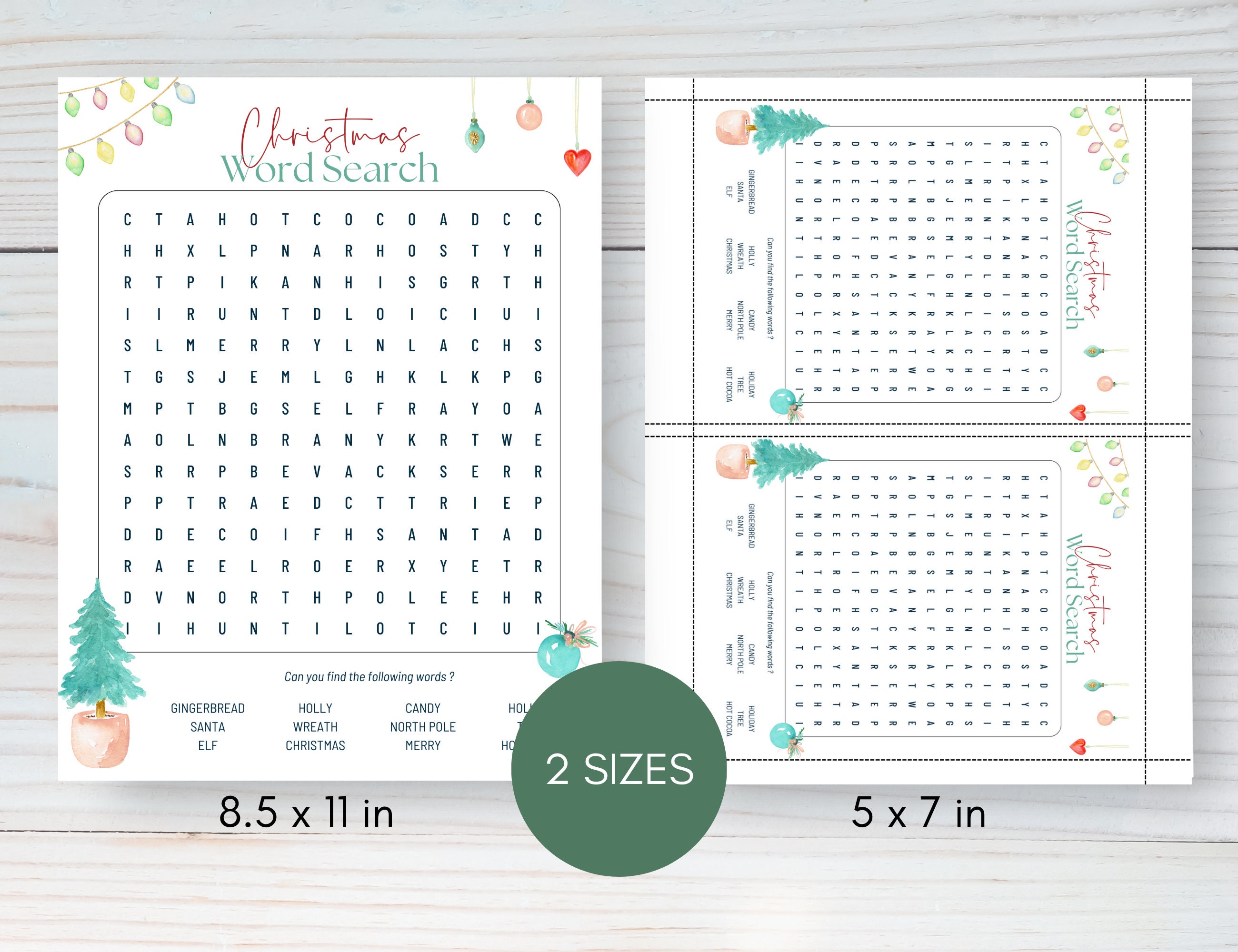 Christmas Word Search Puzzle Printable PDF Easy Christmas - Etsy