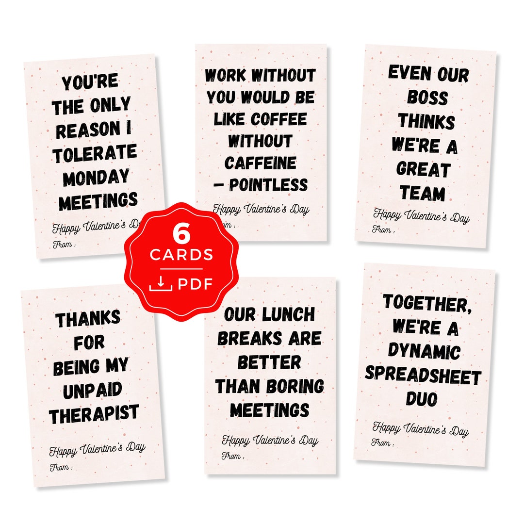 Funny Coworker Valentines Day Cards Set, Cute Printable Valentines Card ...
