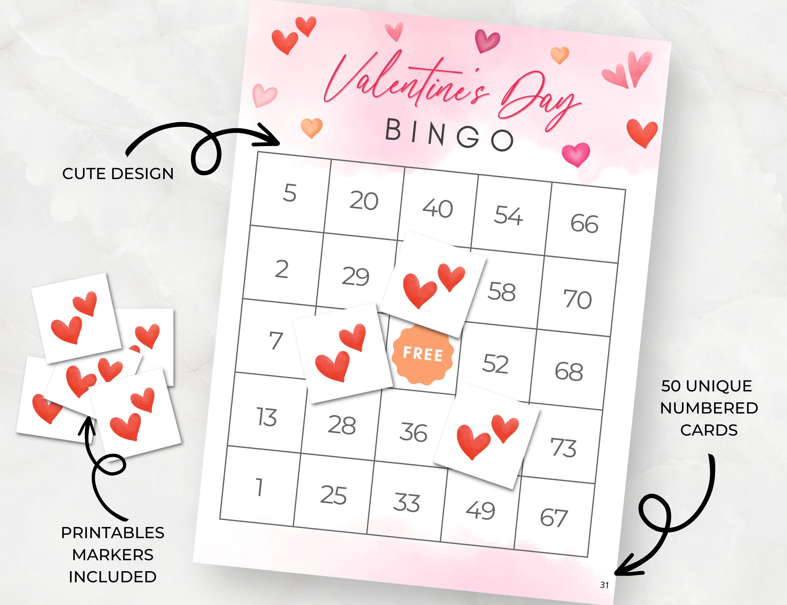 Valentines Bingo Cards With Numbers, Printable Valentines Day Bingo ...