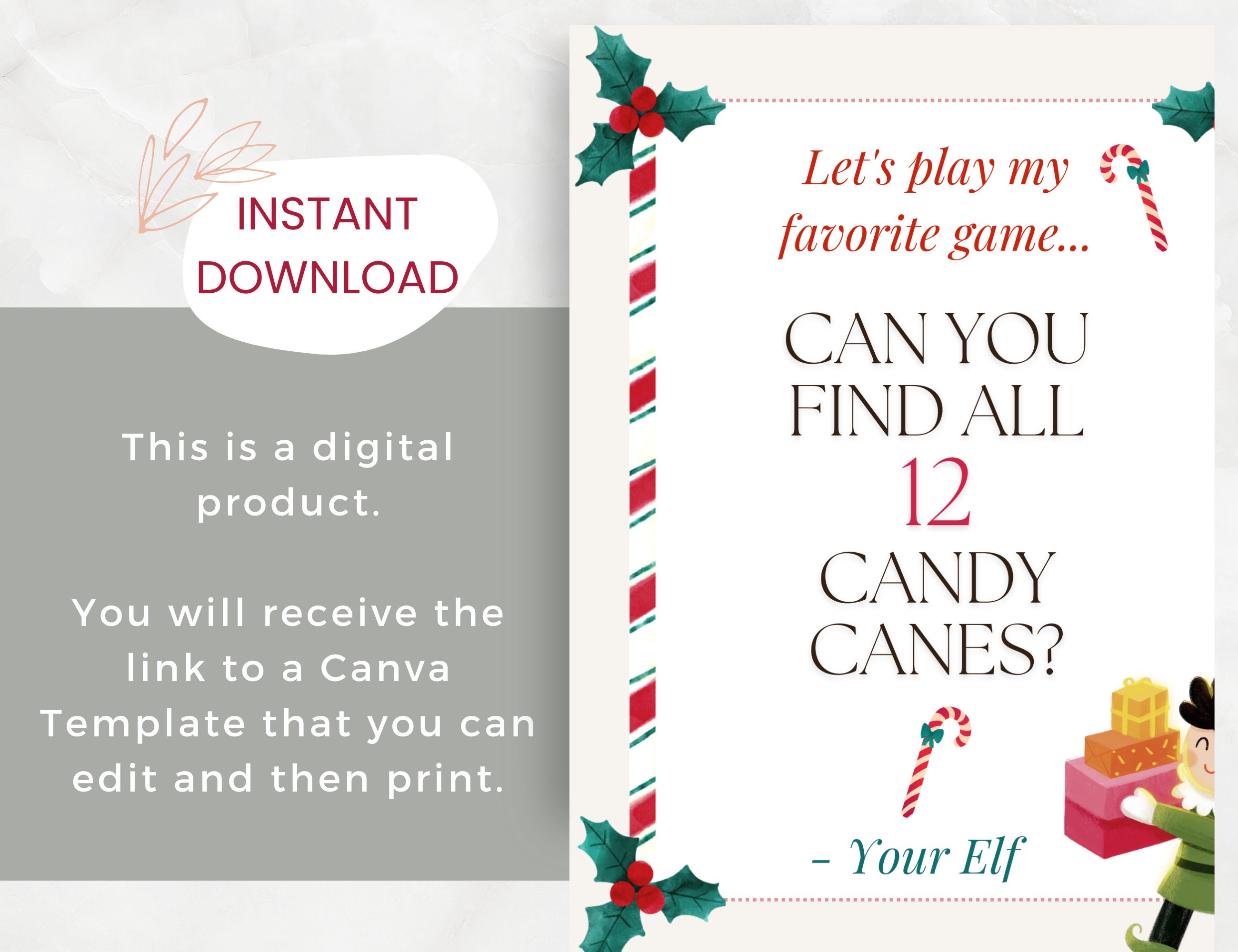 EDITABLE Candy Cane Hunt Elf Game for Kids CANVA TEMPLATE Can You Find ...