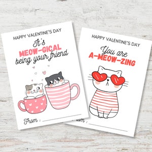 Cat Valentines Day Cards for Kids, 6 Cute Kitty Printable Valentines ...