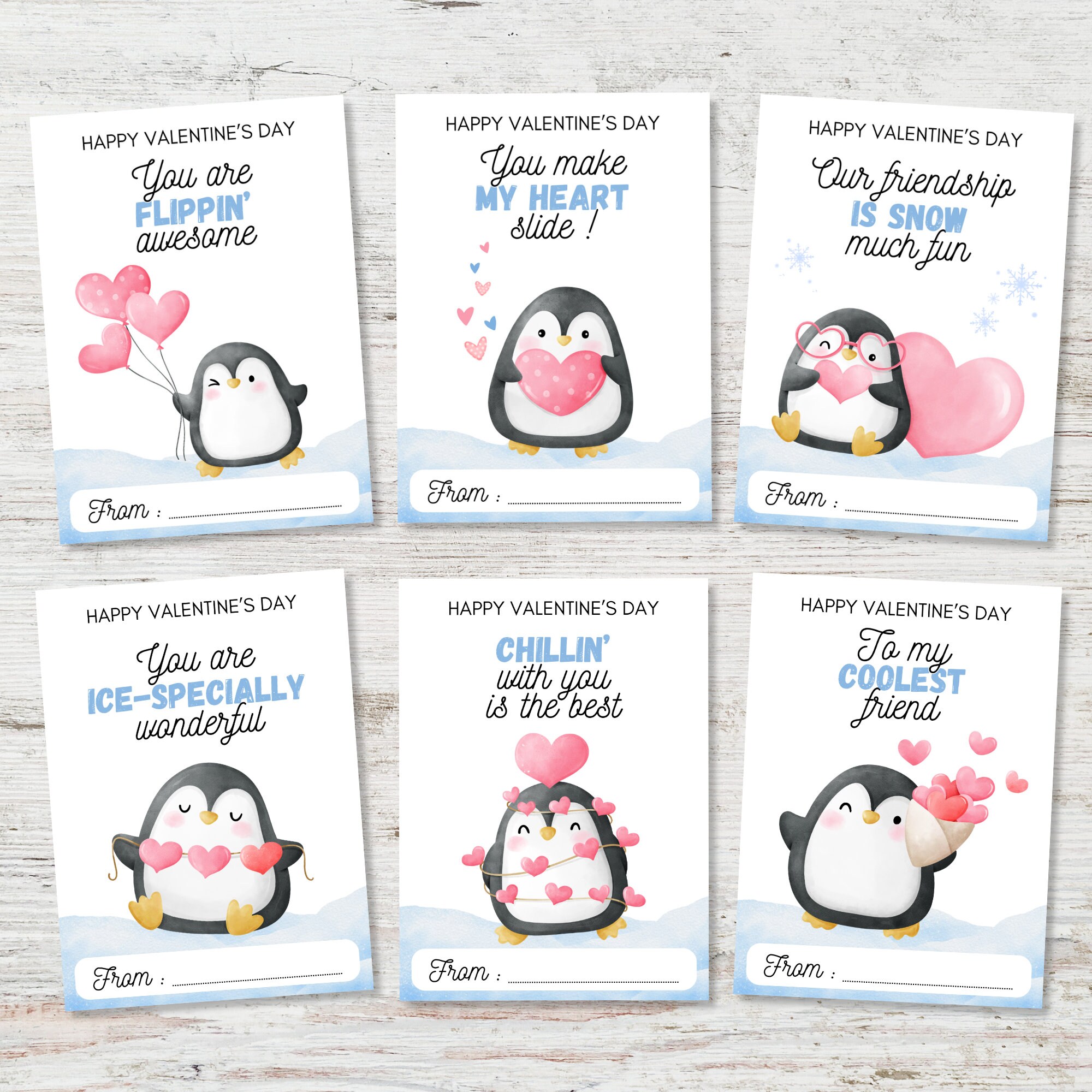 Penguin Valentines Cards for Kids, Cute Printable Preschool Valentines ...