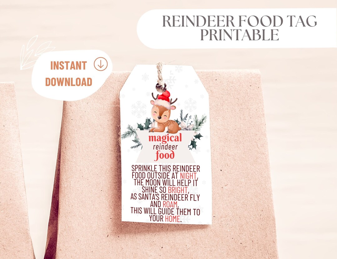 Magic Reindeer Food Tag Printable Card, Reindeer Food Treats Label for ...