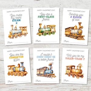 Train Valentines Day Cards for Kids, 6 Cute Train Printable Valentines ...