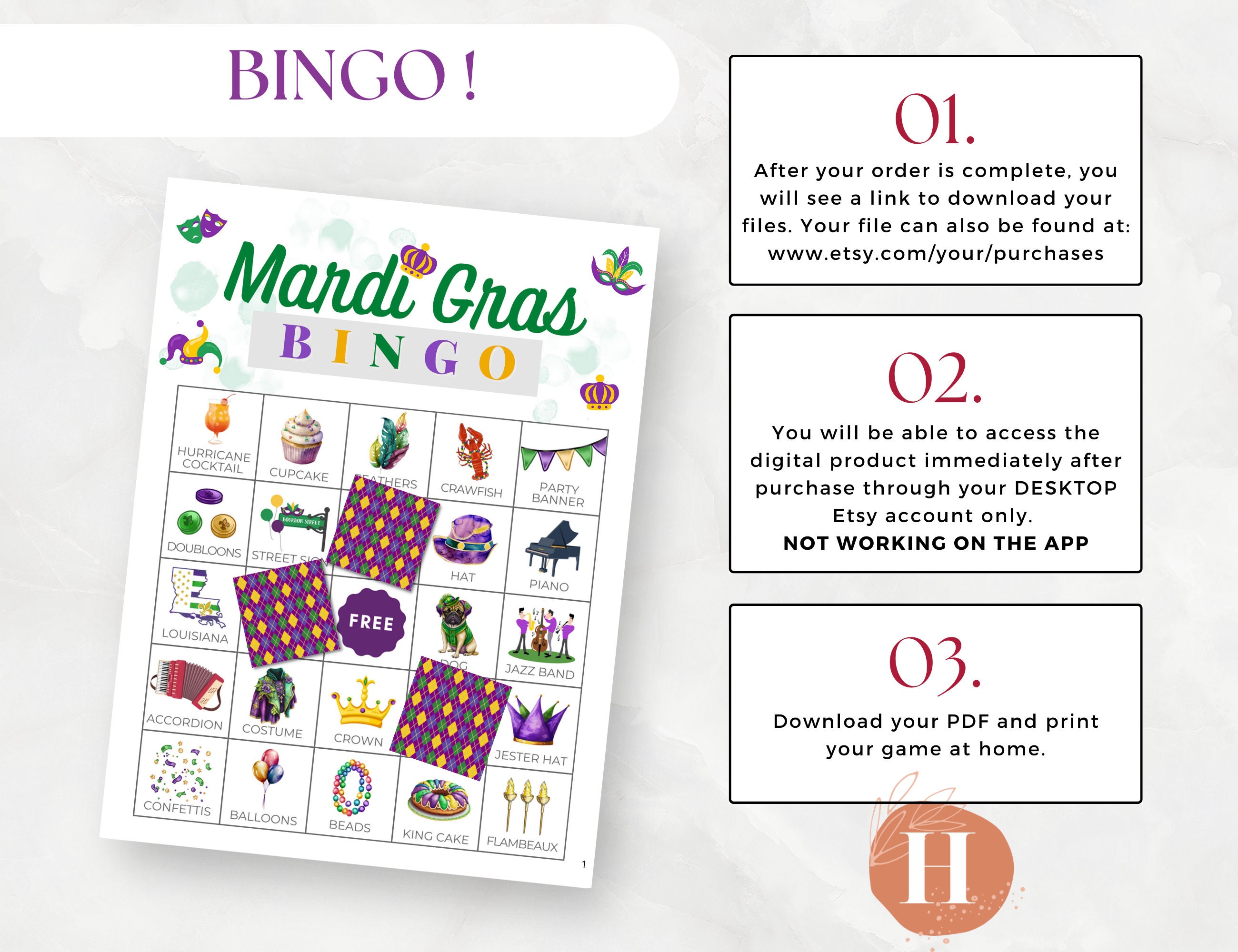 Mardi Gras Bingo Game Mardi Gras Printable Game for Kids and - Etsy