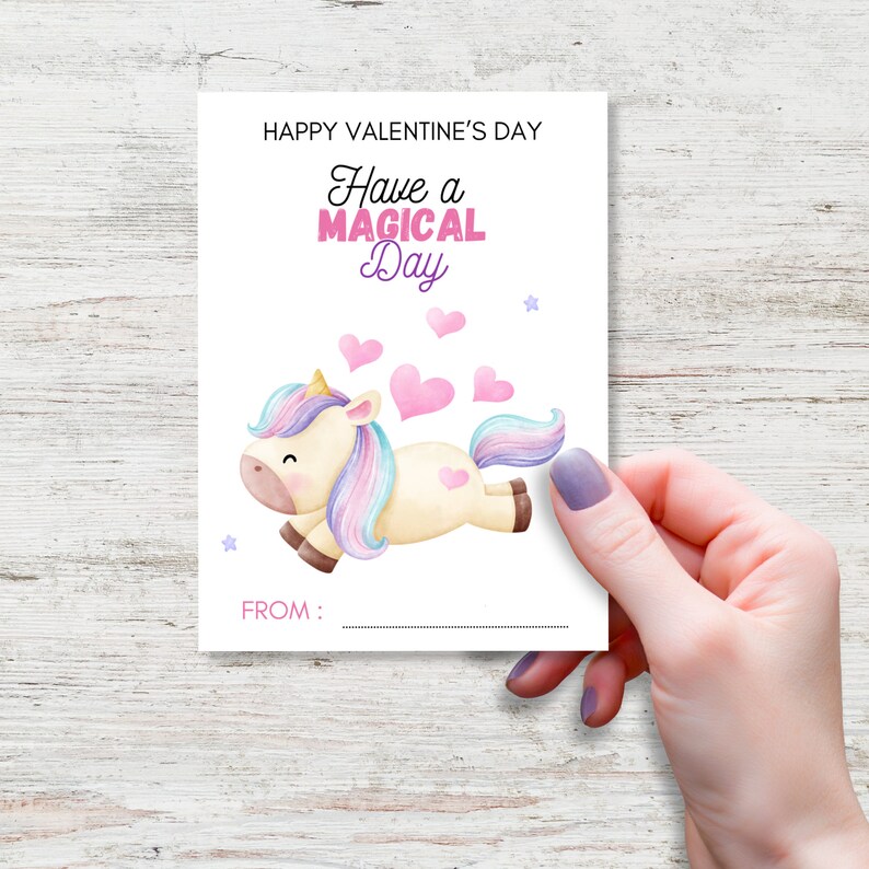 Unicorn Printable Valentines Card for Kids, Unicorn Valentines Day Card ...