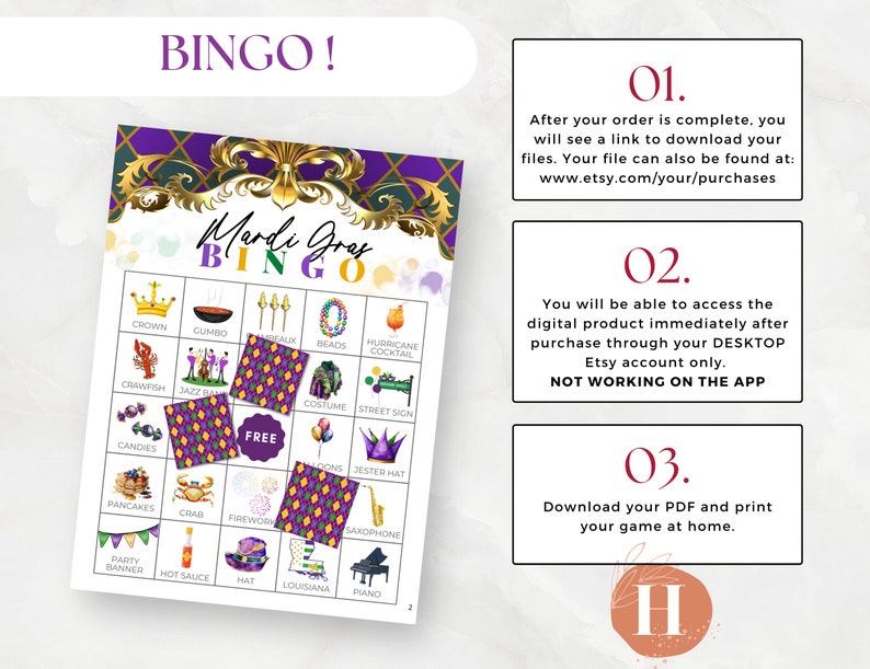Mardi Gras Bingo Game Mardi Gras Printable Game for Kids and - Etsy