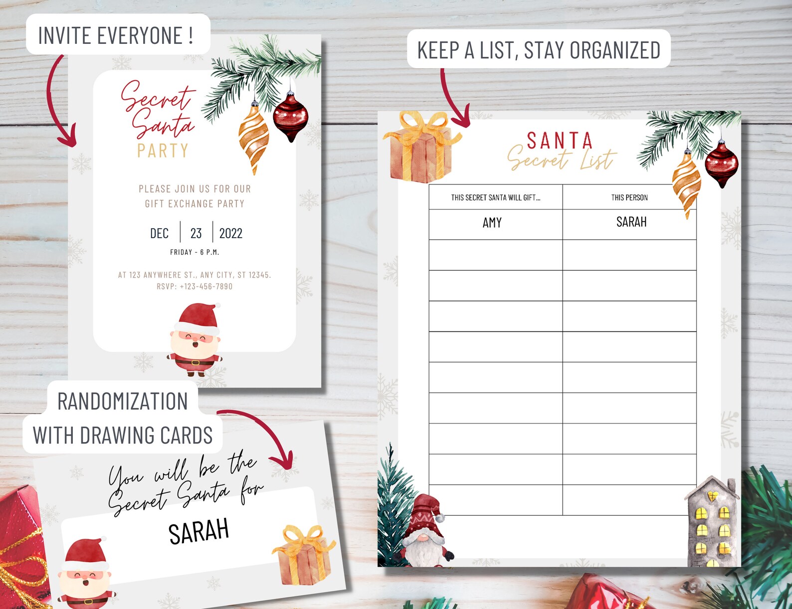 Bundle Secret Santa Printable EDITABLE Secret Santa - Etsy
