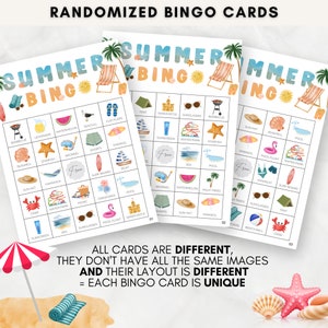 Summer Bingo Game, Beach Bingo Party Game, Fun Summer Activity for Kids ...