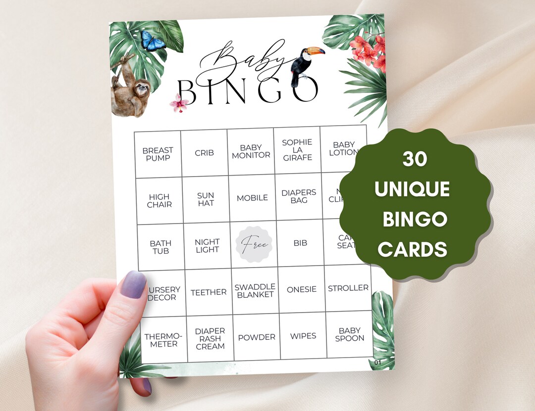 Tropical Baby Shower Bingo Prefilled Cards,jungle Baby Shower Gifts ...