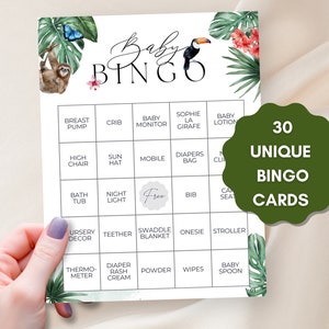 Tropical Baby Shower Bingo Prefilled Cards,jungle Baby Shower Gifts ...