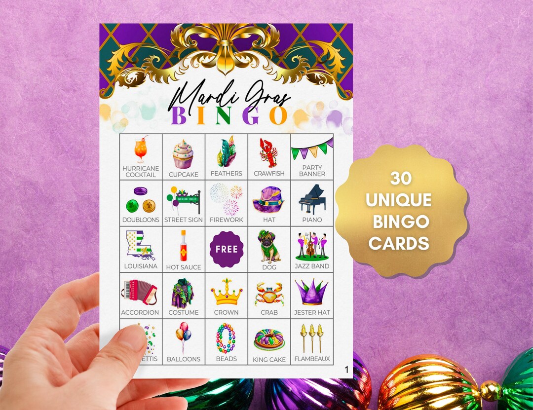 Mardi Gras Bingo Game, Mardi Gras Printable Game for Kids and Family ...