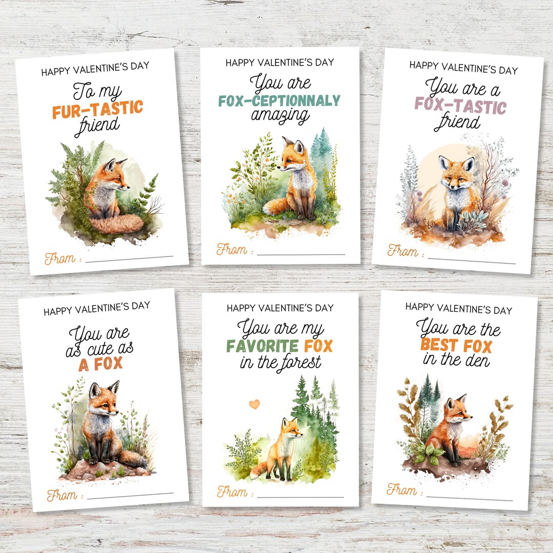Printable Fox Valentines Card for Kids, Woodland Valentines Day Card ...