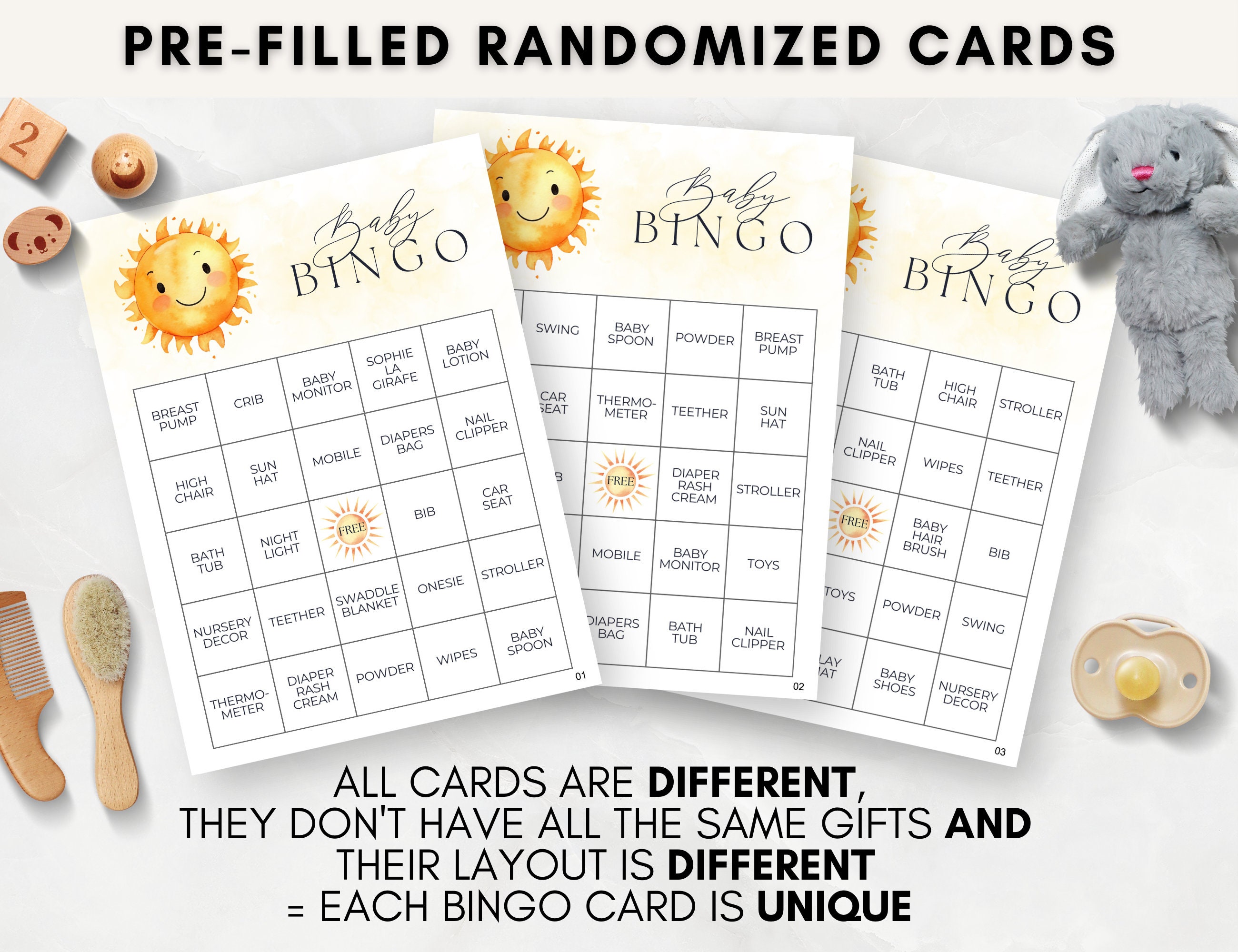 Sunshine Baby Shower Game Bingo Prefilled Cards Here Comes - Etsy