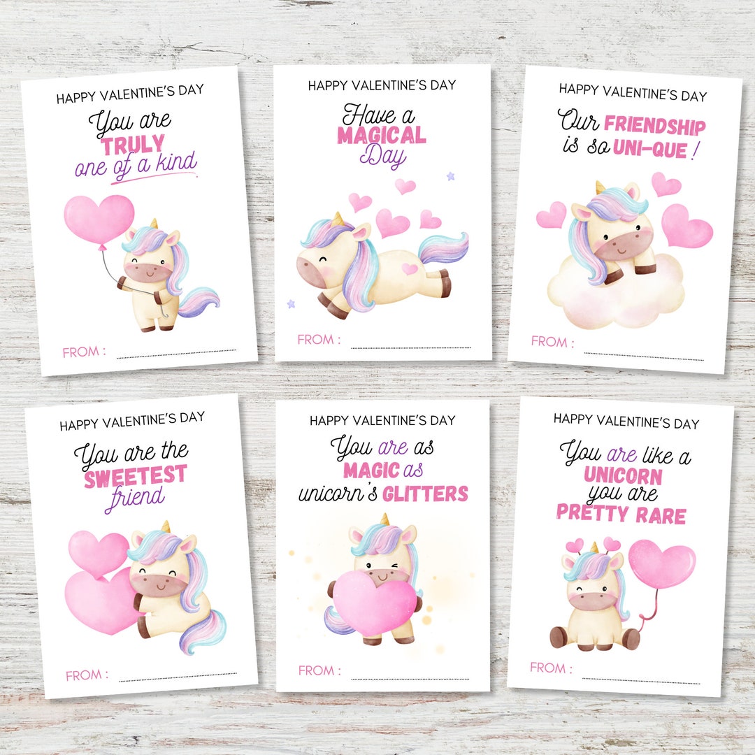 Unicorn Printable Valentines Card for Kids, Unicorn Valentines Day Card ...