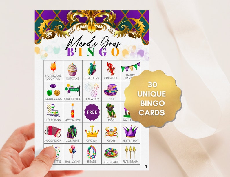 Mardi Gras Bingo Game, Mardi Gras Printable Game for Kids and Family ...