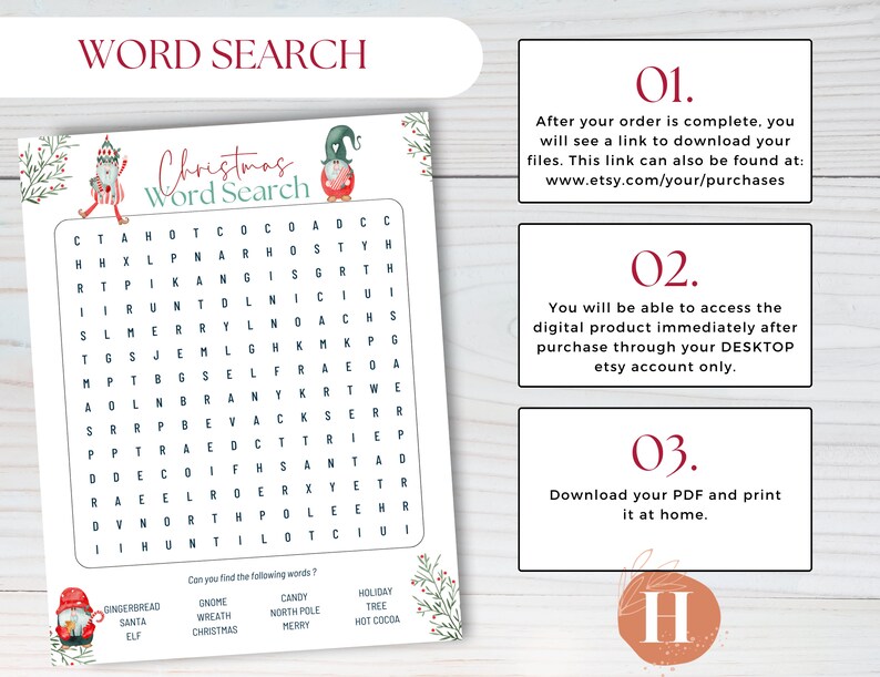 Christmas Word Search Puzzle Printable PDF Easy Christmas - Etsy