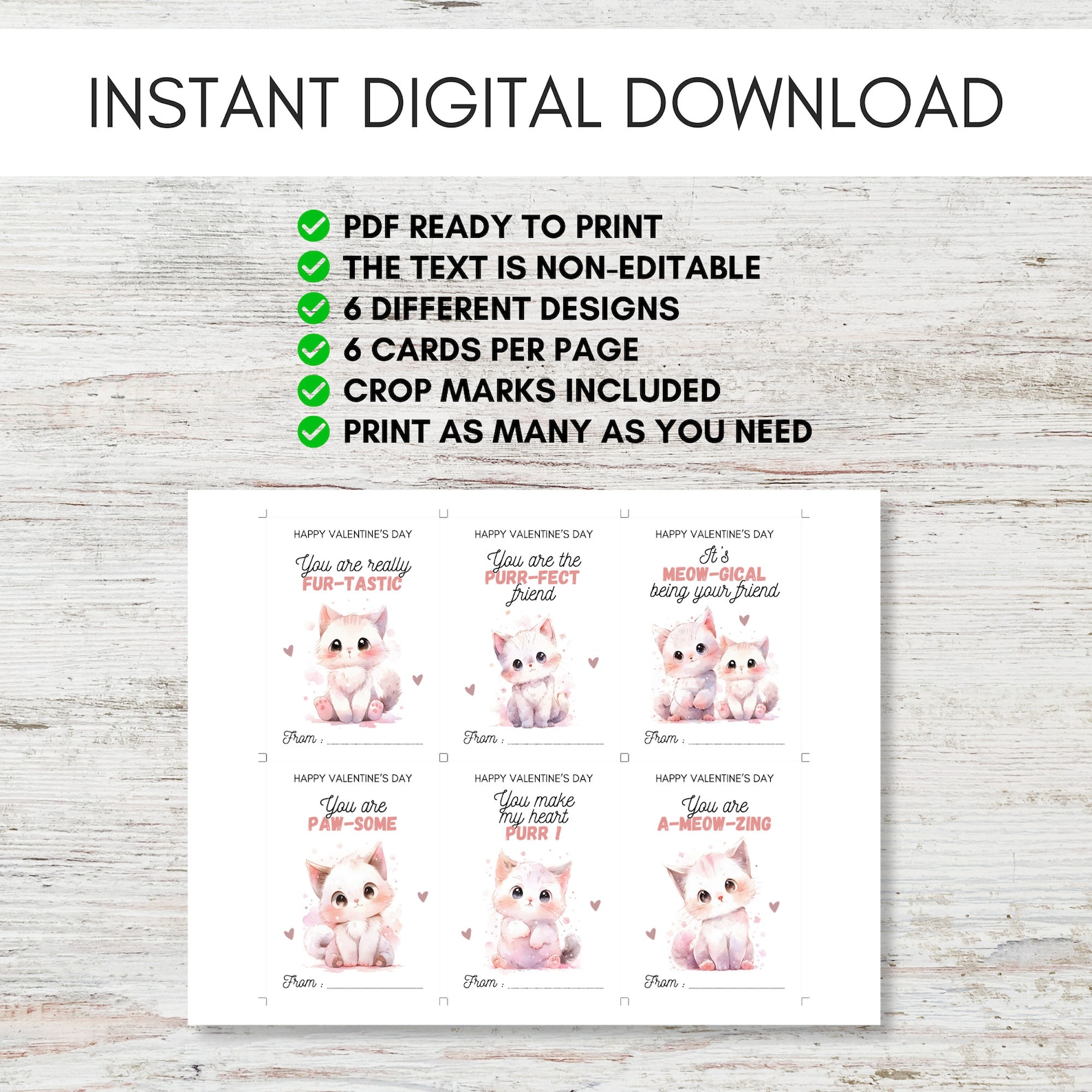 Printable Kitten Valentines Day Cards for Kids, Cute Cat Valentines Day ...