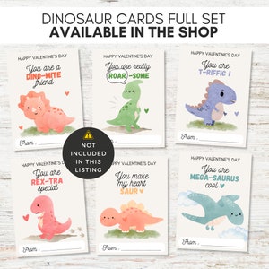 Dinosaur Valentines Day Cards for Kids, Cute Dino Printable Valentines ...