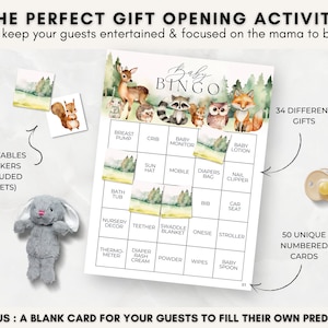 Woodland Baby Shower Bingo Prefilled Cards, Woodland Animals Theme ...