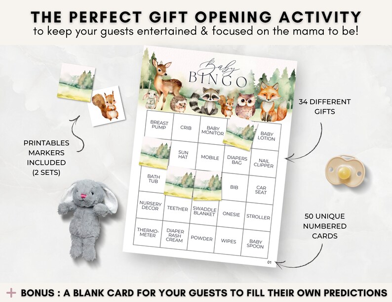Woodland Baby Shower Bingo Prefilled Cards, Woodland Animals Theme ...