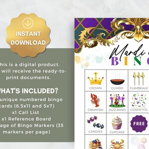 Mardi Gras Bingo Game, Mardi Gras Printable Game for Kids and Family ...