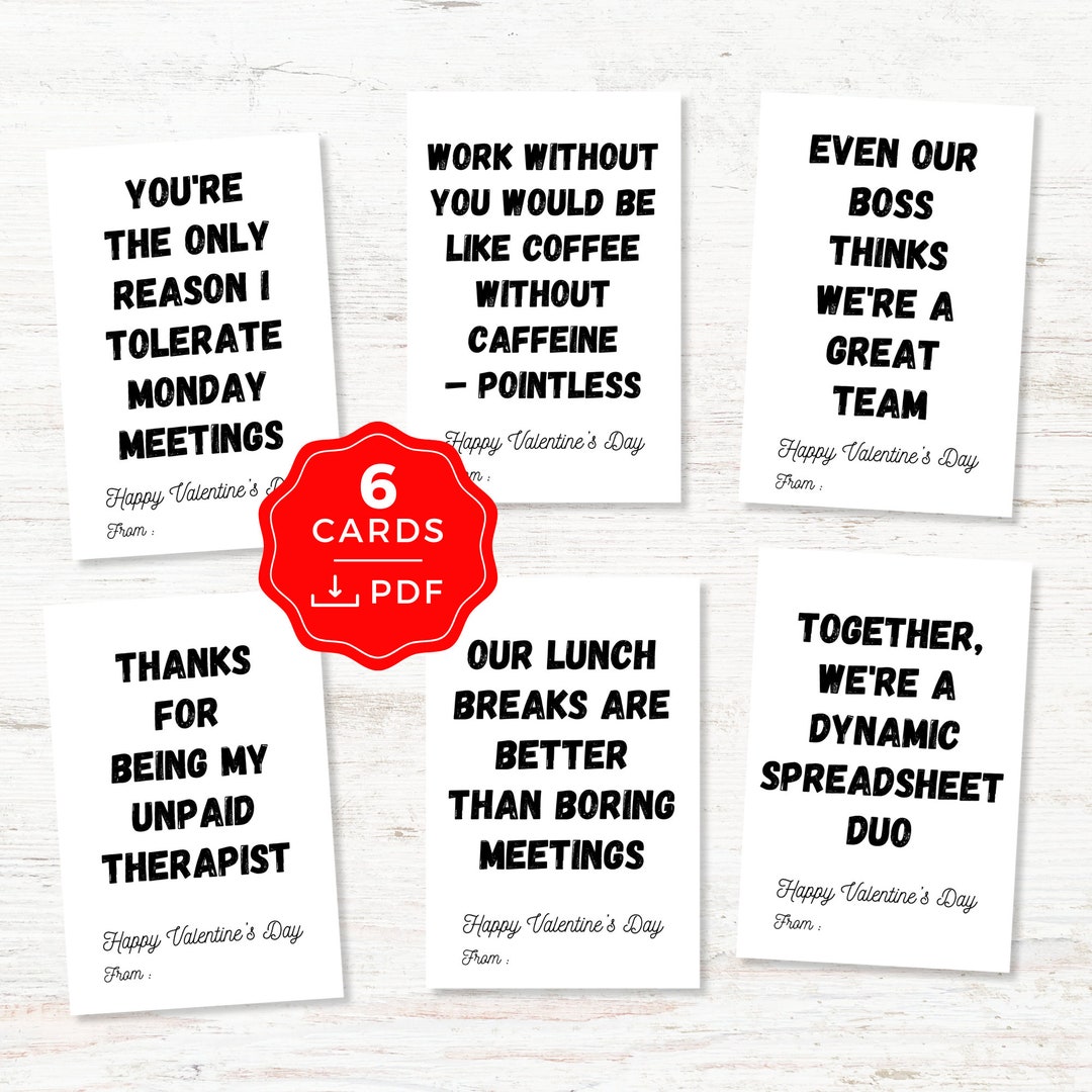 Funny Coworker Valentines Day Cards Set, Cute Printable Valentines Card ...