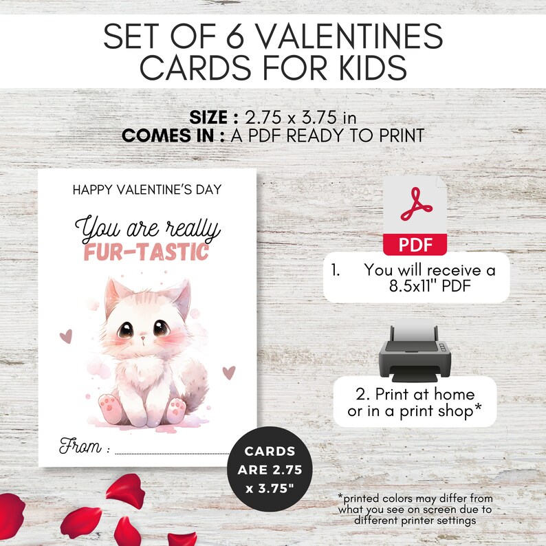 Printable Kitten Valentines Day Cards for Kids, Cute Cat Valentines Day ...