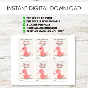 Dinosaur Valentines Day Cards for Kids, Cute Dino Printable Valentines ...