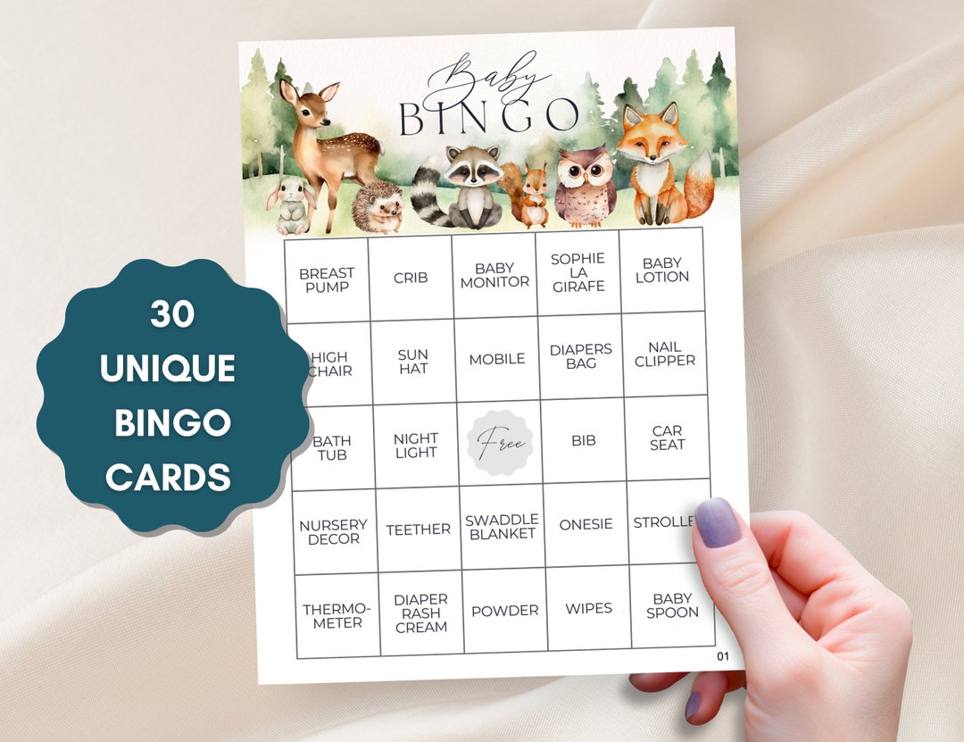 Woodland Baby Shower Bingo Prefilled Cards, Woodland Animals Theme ...