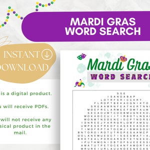 2nd Grade Mardi Gras Word Search Printable for Kids,printable Mardi ...