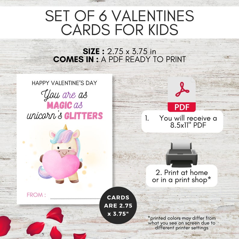 Unicorn Printable Valentines Card for Kids, Unicorn Valentines Day Card ...