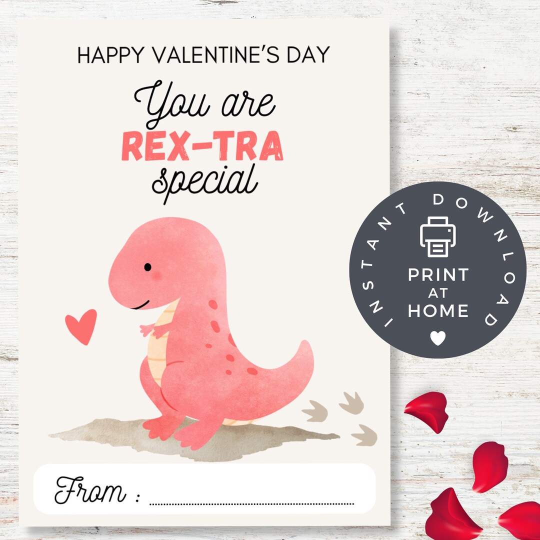 Dinosaur Valentines Day Cards for Kids, Cute Dino Printable Valentines ...