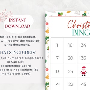 Christmas Bingo Cards With Numbers, Printable Fun Game for Kids Family ...