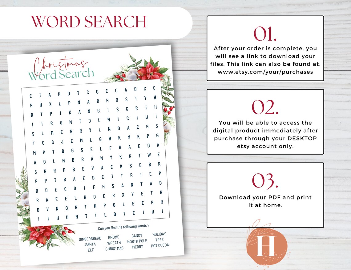 Christmas Word Search Puzzle Printable PDF Easy Christmas - Etsy