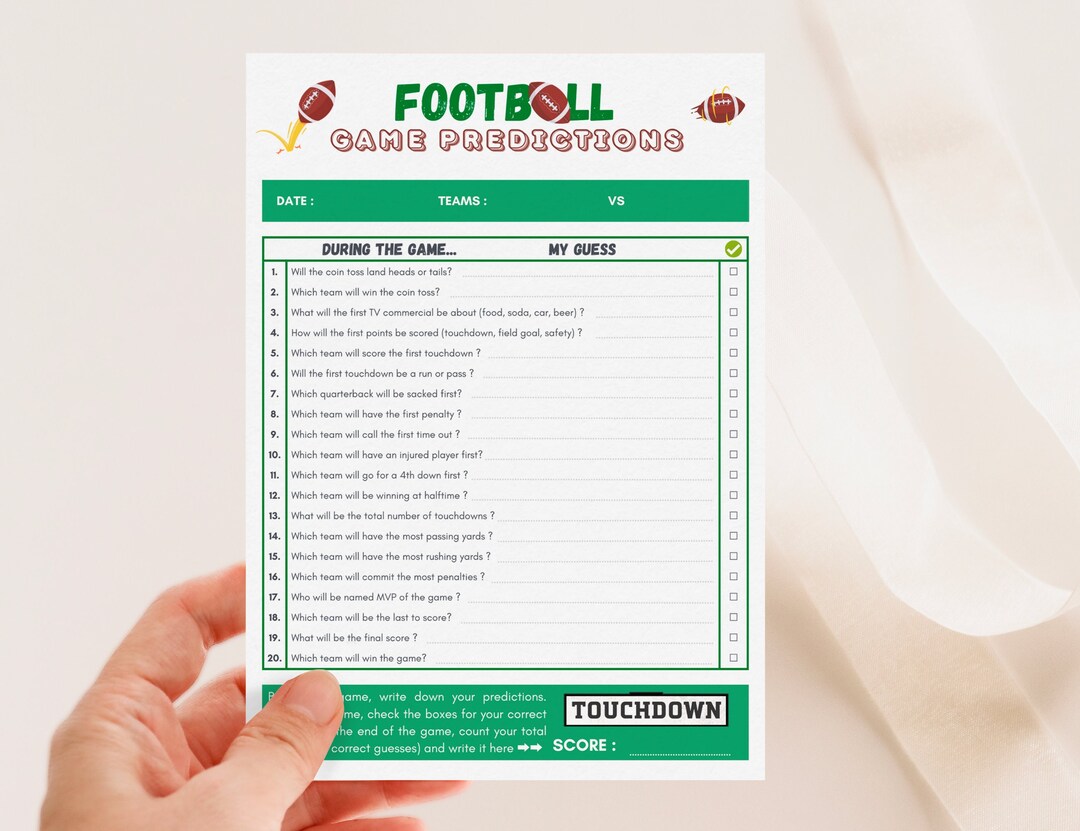 Football Game Predictions, Super Football Party Game, Printable ...