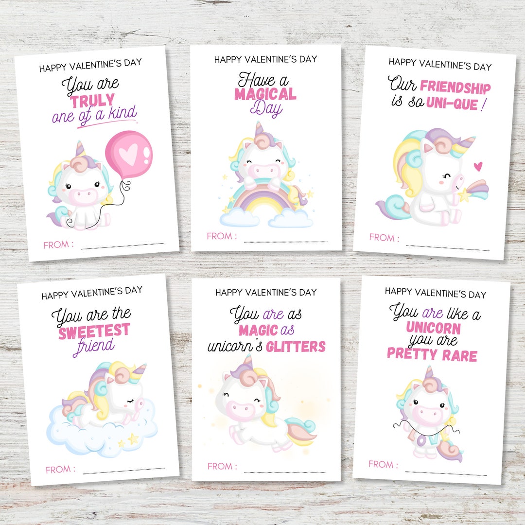 Unicorn Valentines Card for Kids School, Printable Unicorn Valentines ...