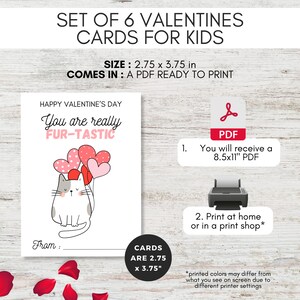 Cat Valentines Day Cards for Kids, 6 Cute Kitty Printable Valentines ...