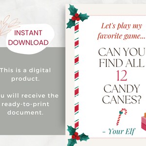 Candy Cane Hunt Elf Game Printable, Can You Find the Candy Canes ...